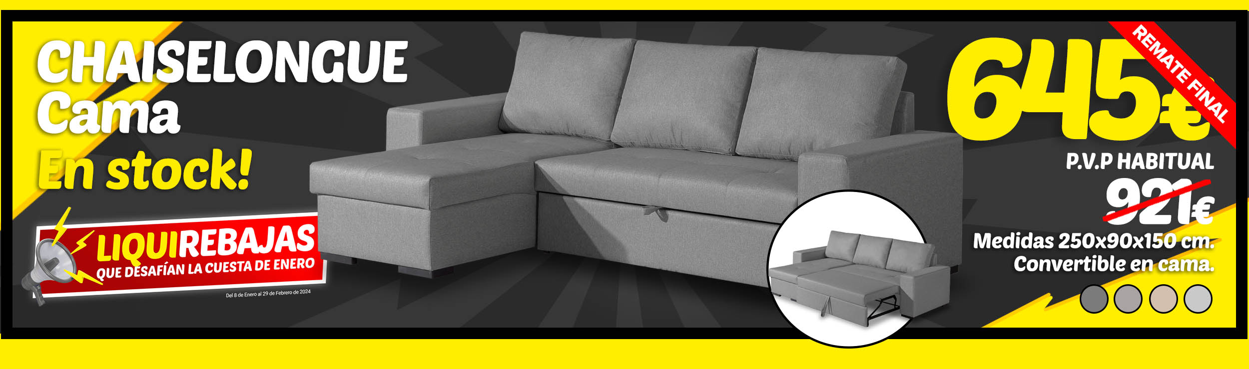 Sofá cama chaiselongue baratos y en liquidación.